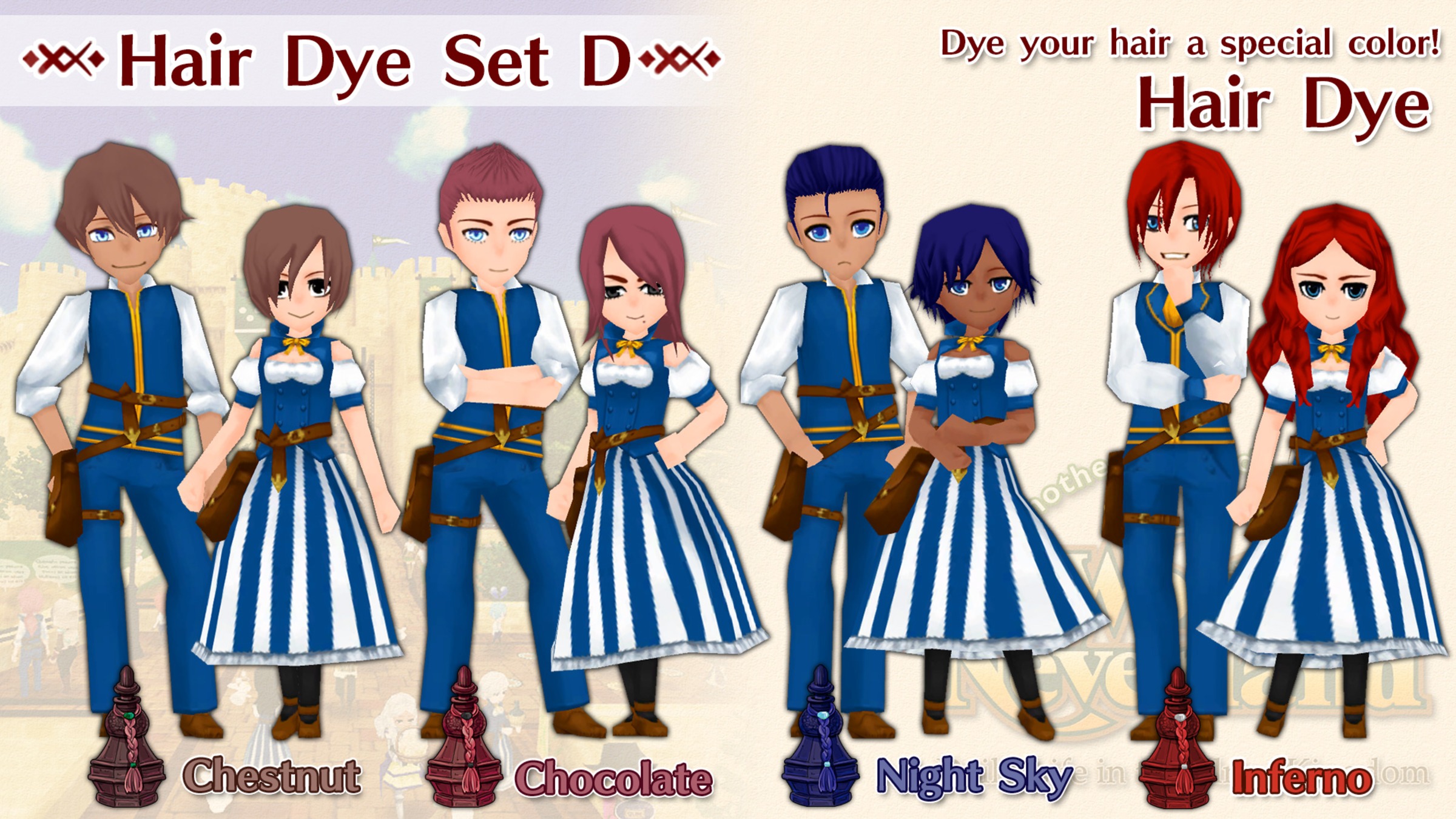 Hair Dye Set D (Chestnut, Chocolate, Night Sky, Inferno) para Nintendo ...