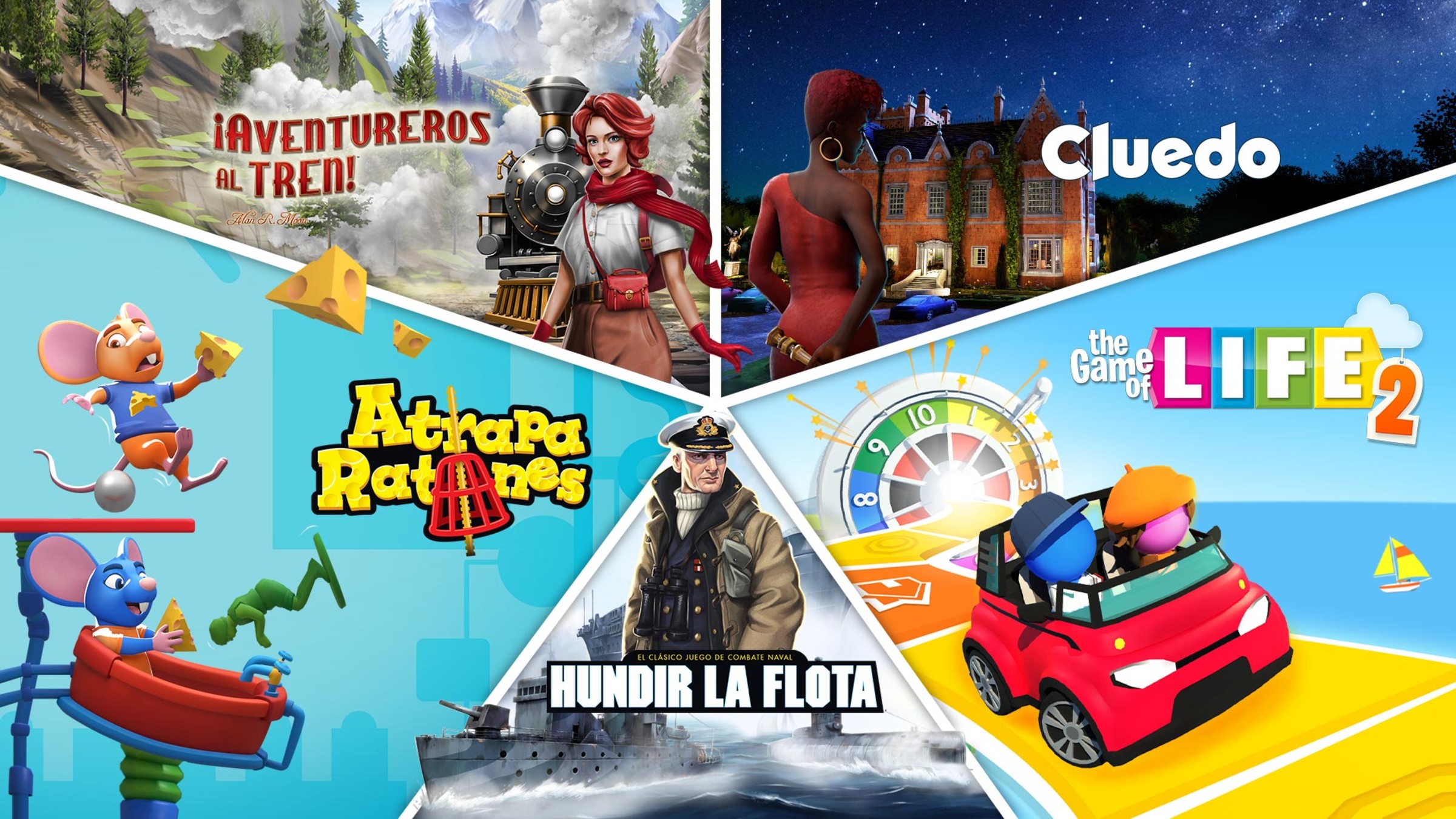 Aventureros al Tren, Cluedo, The Game of Life 2, Atrapa Ratones. Hundir la Flota - Paquete de ...