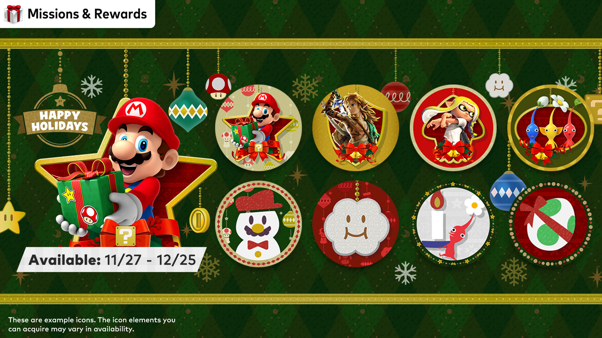 Get festive with holiday icon elements featuring Nintendo characters ...