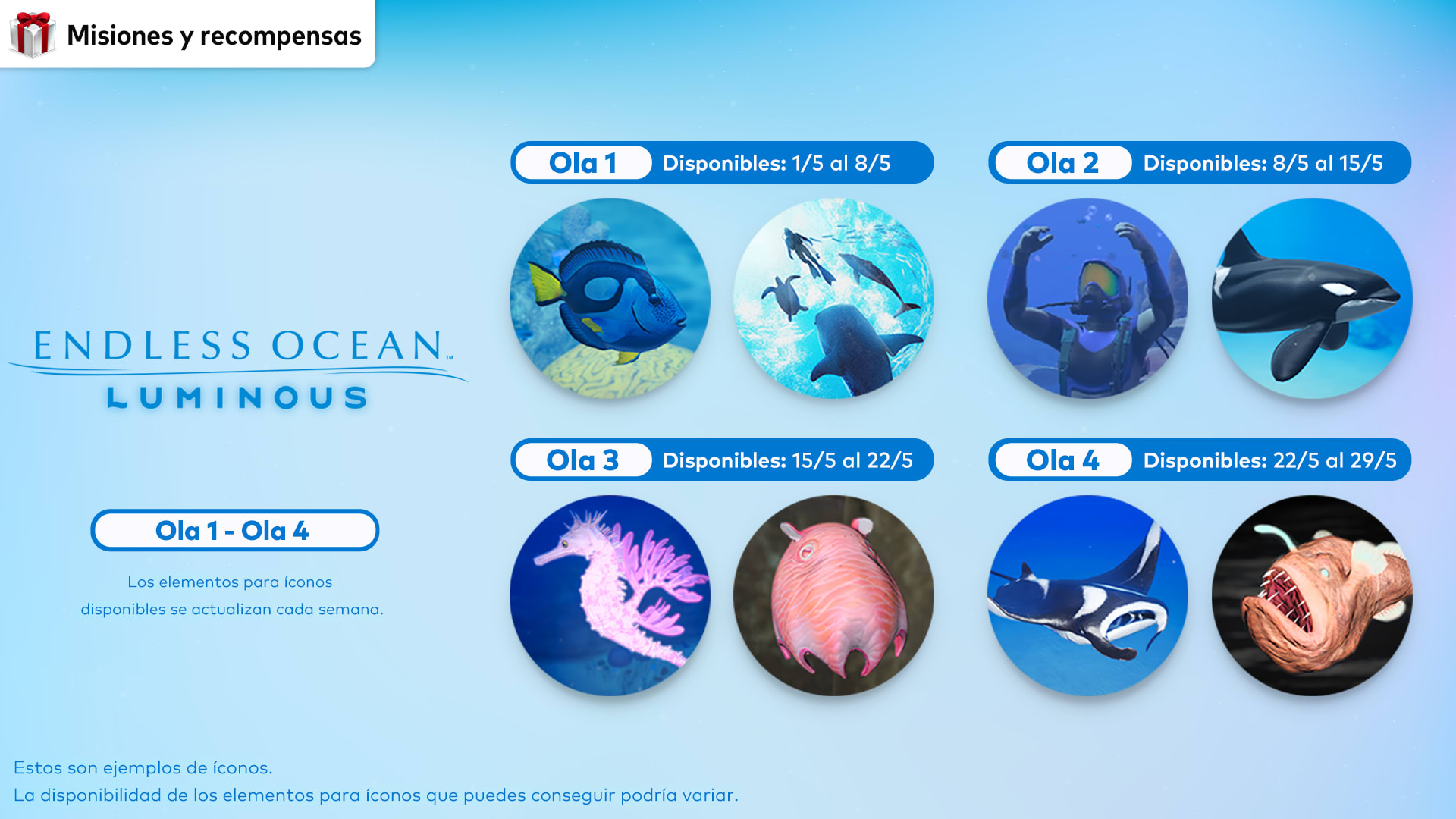 ¡Los elementos icónicos inspirados en el juego Endless Ocean Luminous ...