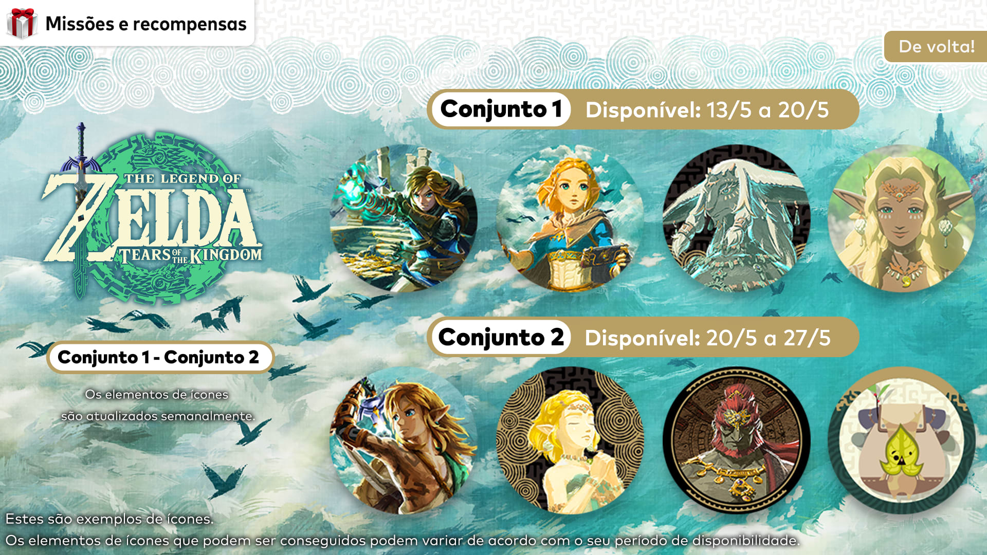 Elementos de ícones inspirados no jogo The Legend of Zelda™: Tears of ...