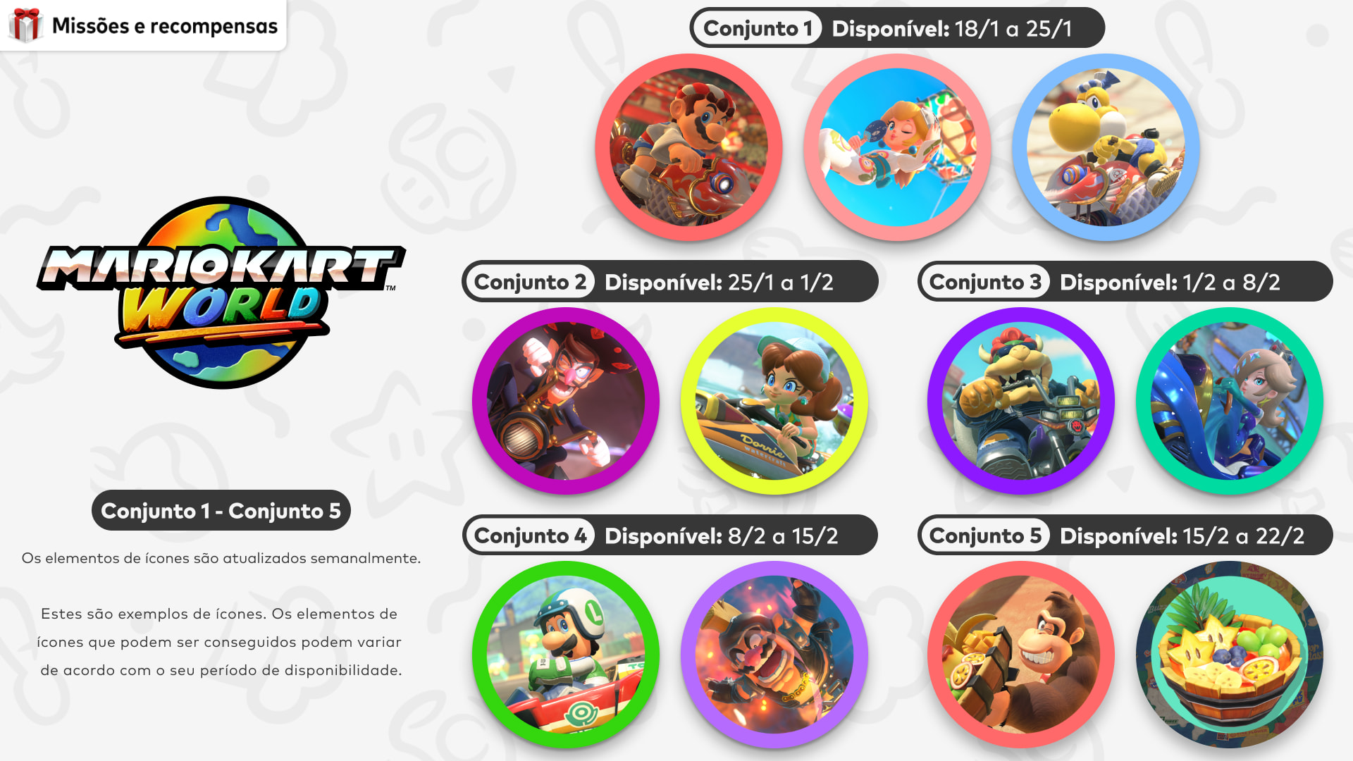 Elementos de ícones inspirados no jogo Mario Kart World estão aqui por ...