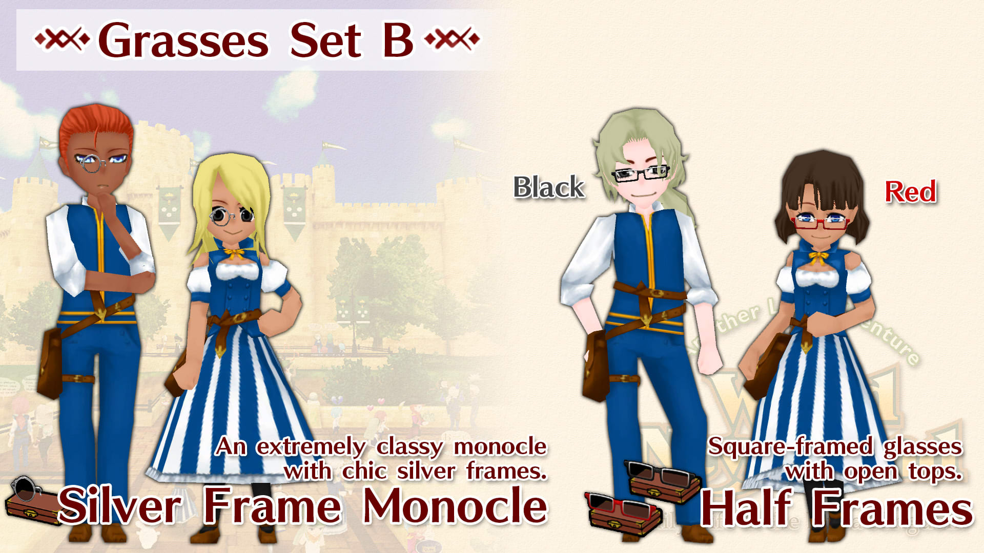 Glasses Set B ( Silver Frame Monocle, Black and Red Half Frames ) for ...