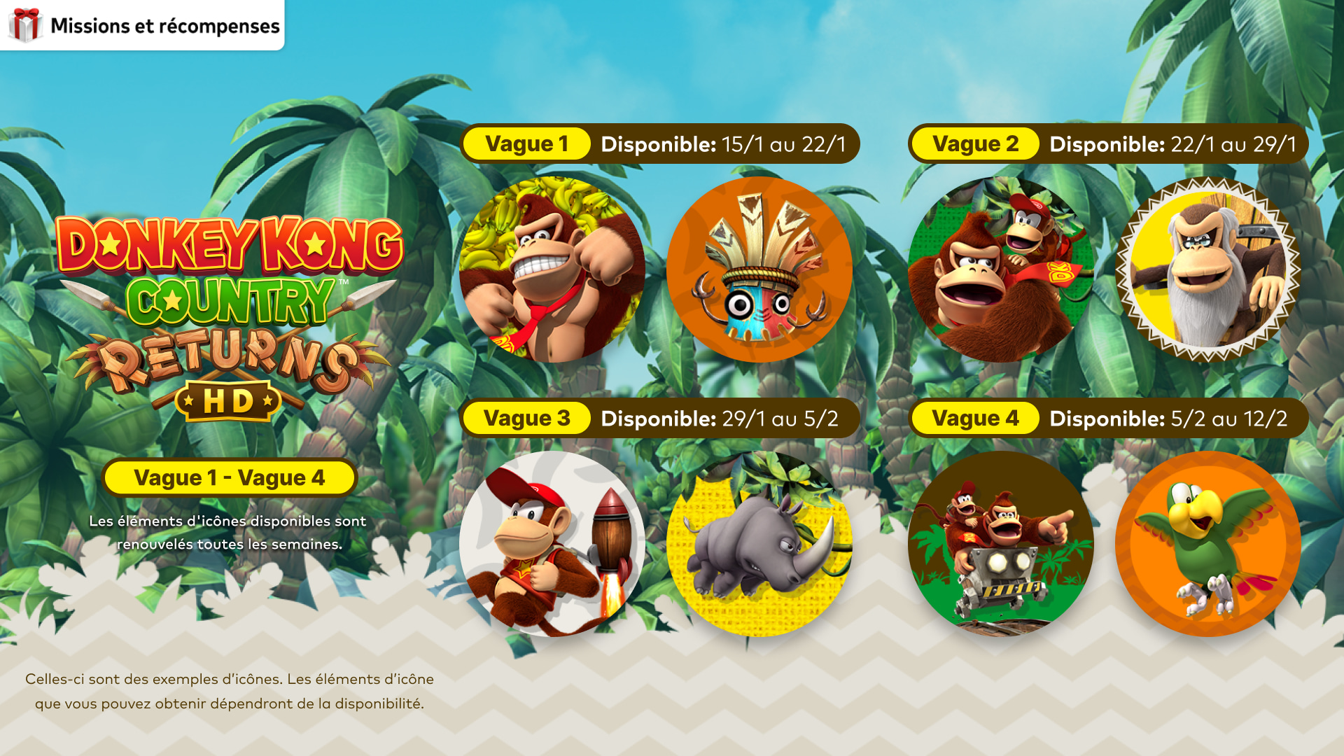 Les icônes inspirées du jeu Donkey Kong Country Returns HD sont là pour ...